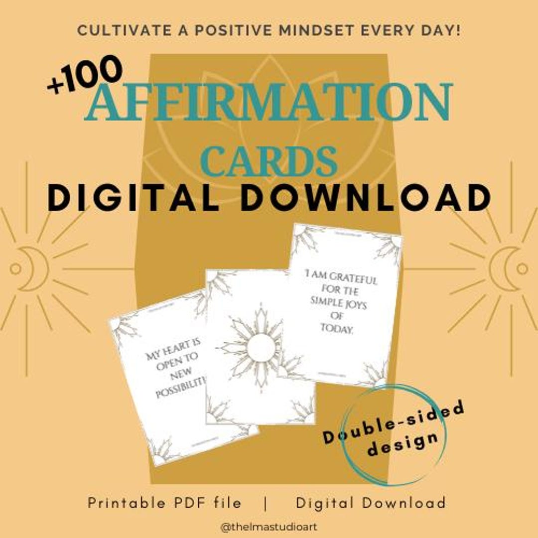 Digital Printable Daily Affirmation Cards, Front and Back, PDF , Well ...