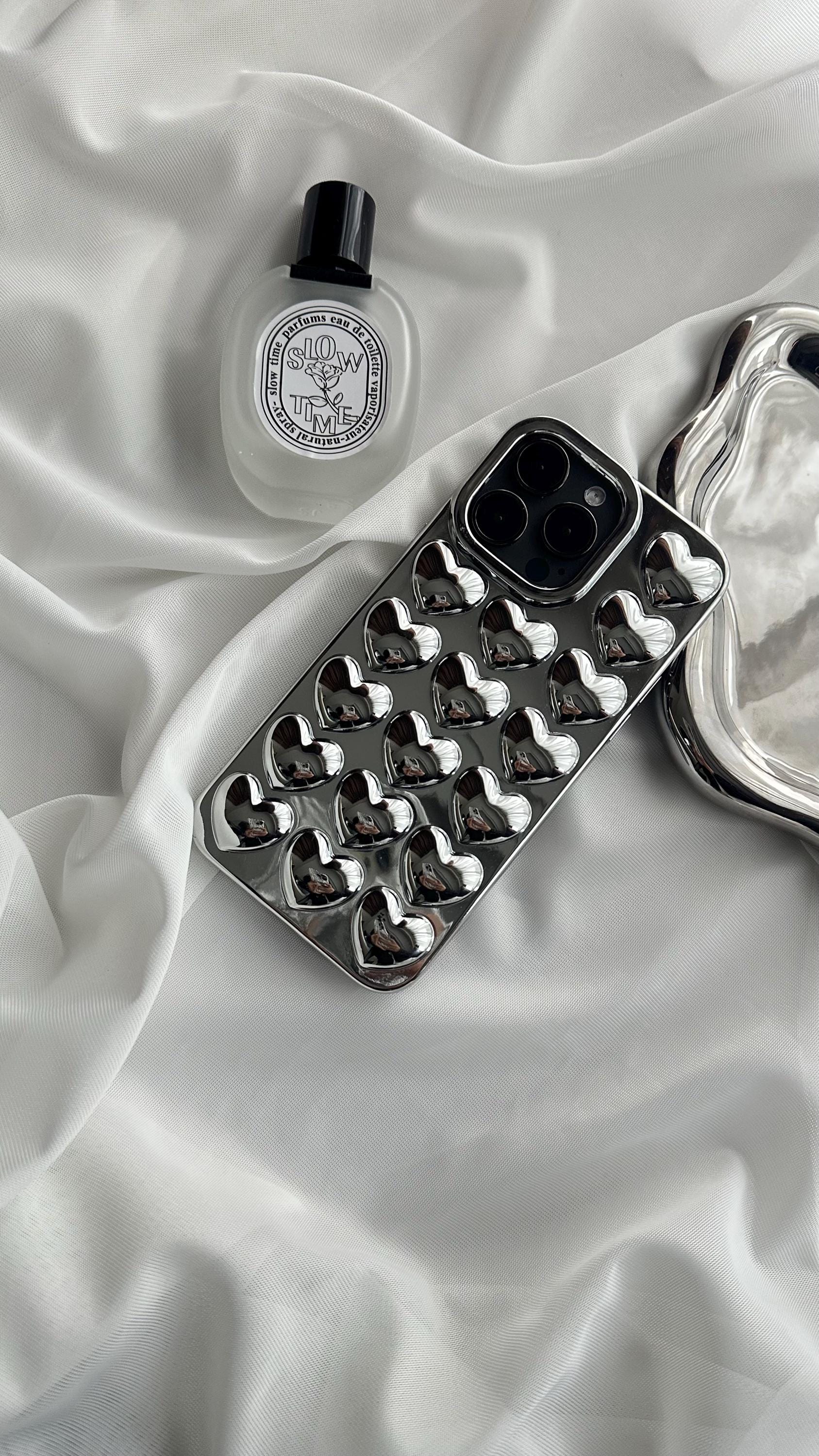 3D Silver Chrome Love Heart Pattern Case - Etsy