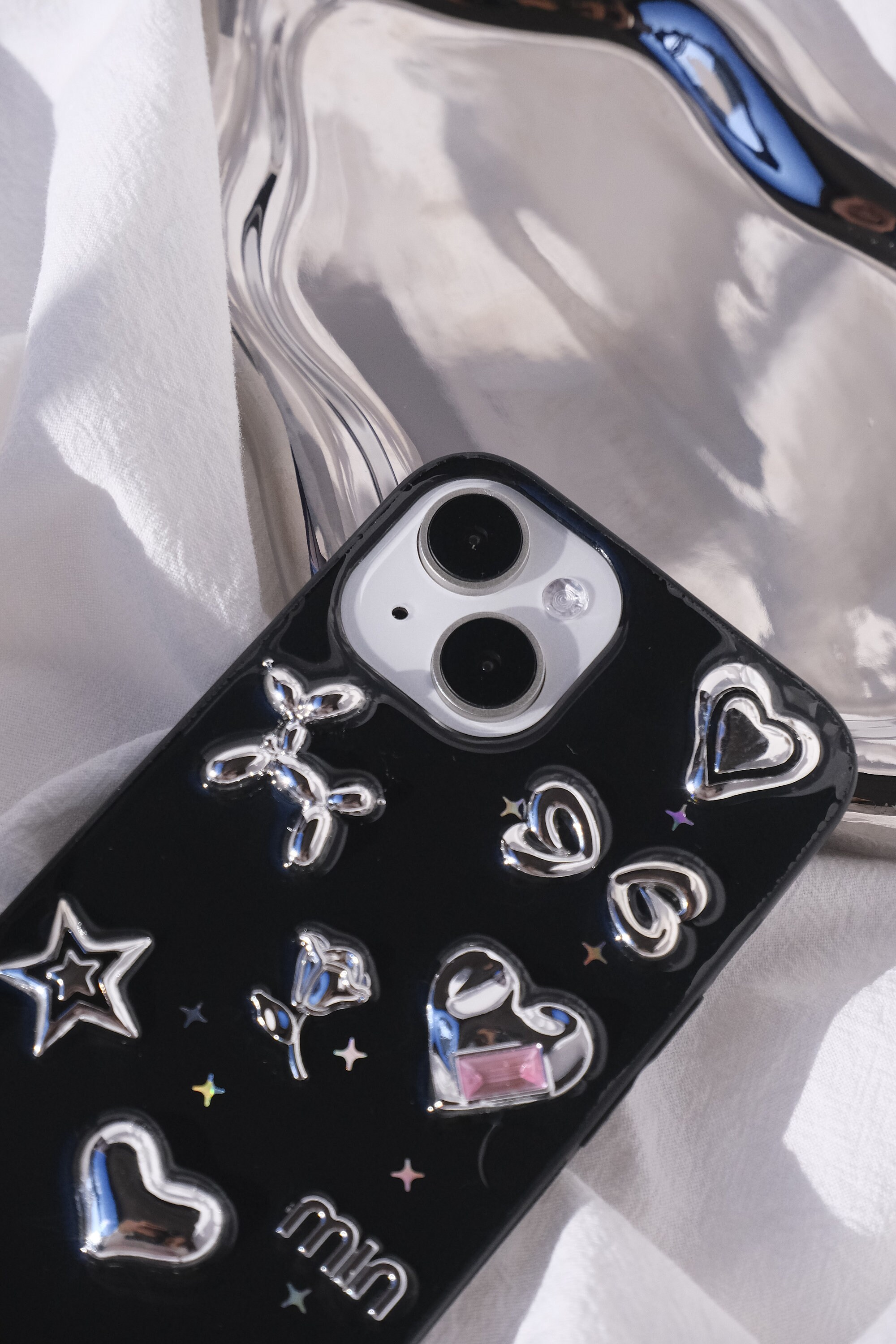 Aesthetic Cute Black and Silver Luxury Phone Case for iPhone Bling ...