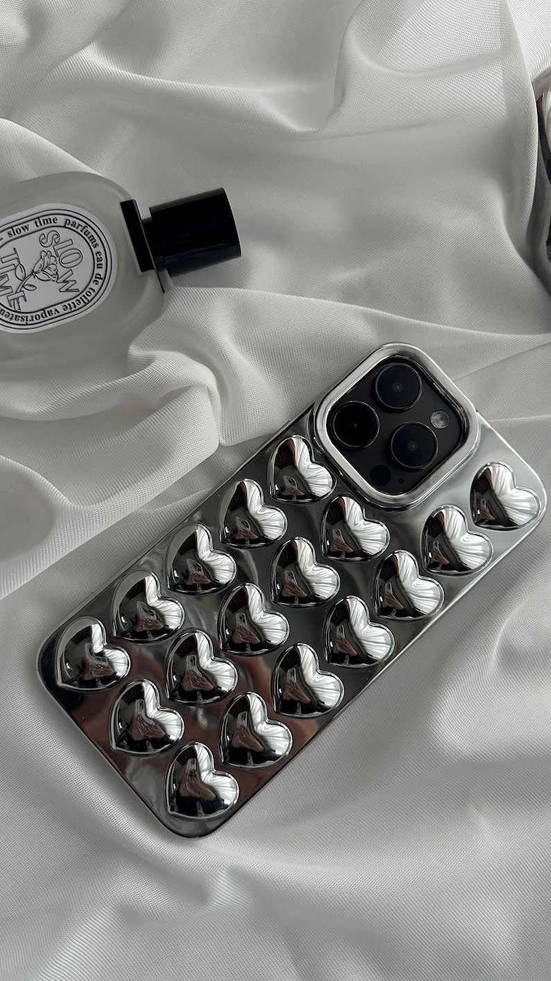 3D Silver Chrome Love Heart Pattern Case - Etsy