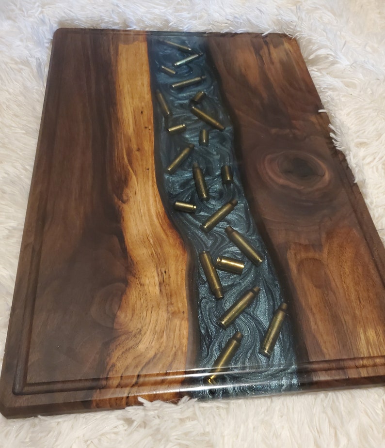 Bullet Casing Infused Black Walnut and Epoxy Charcuterie Board | Etsy