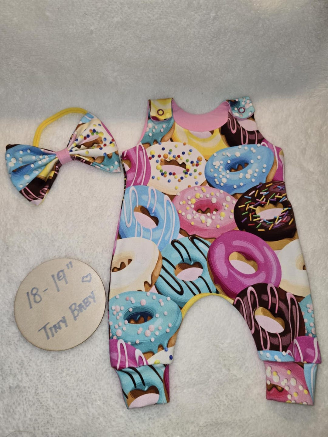 18-19" *tiny Baby* Sprinkle Donuts Print Footless Jumper With Matching ...