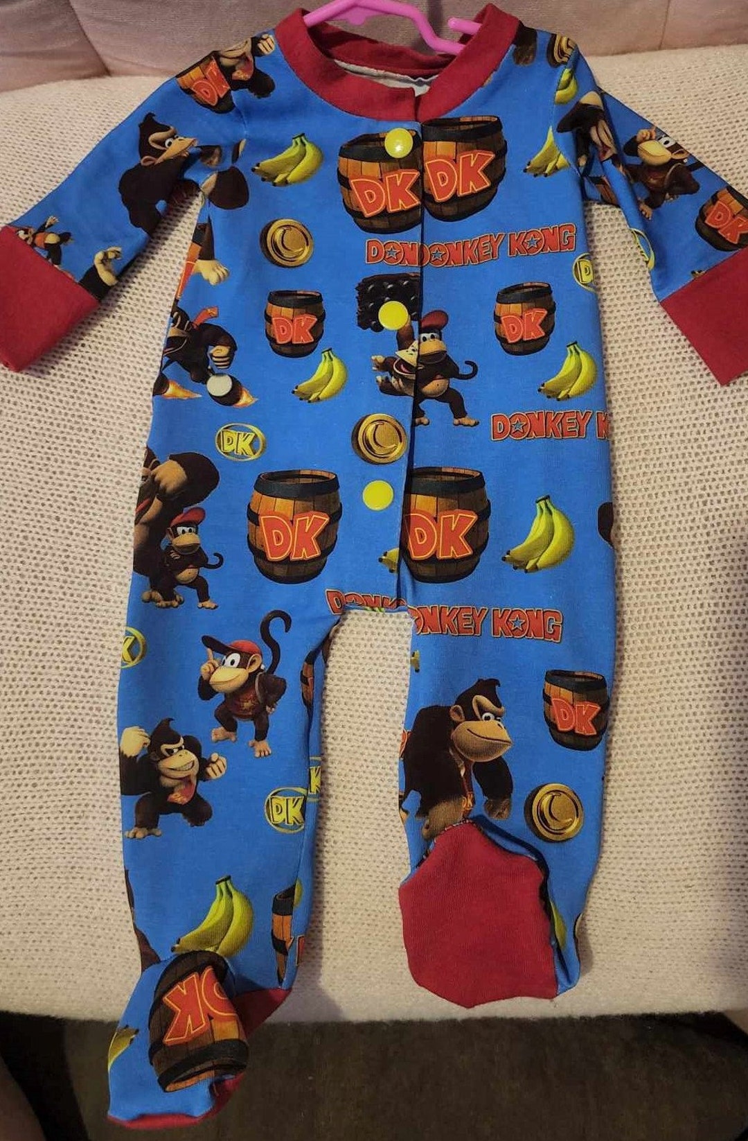 17-18"" Donkey Kong Footed Pj Sleeper With Matching Bow for Reborn and ...