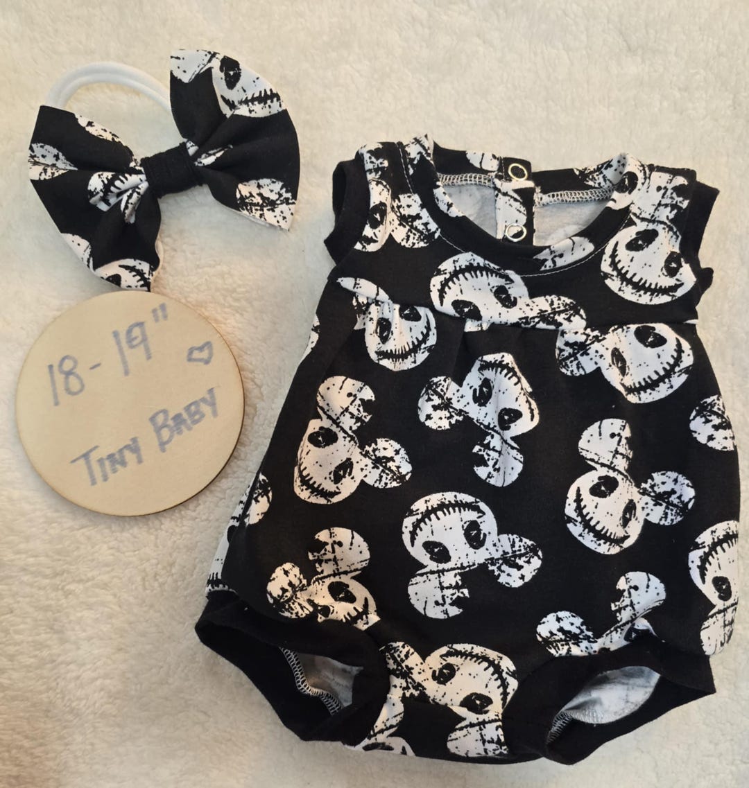 16-17" *preemie* Mouse Halloween Head Gathered Bodysuit W/head Band Bow ...