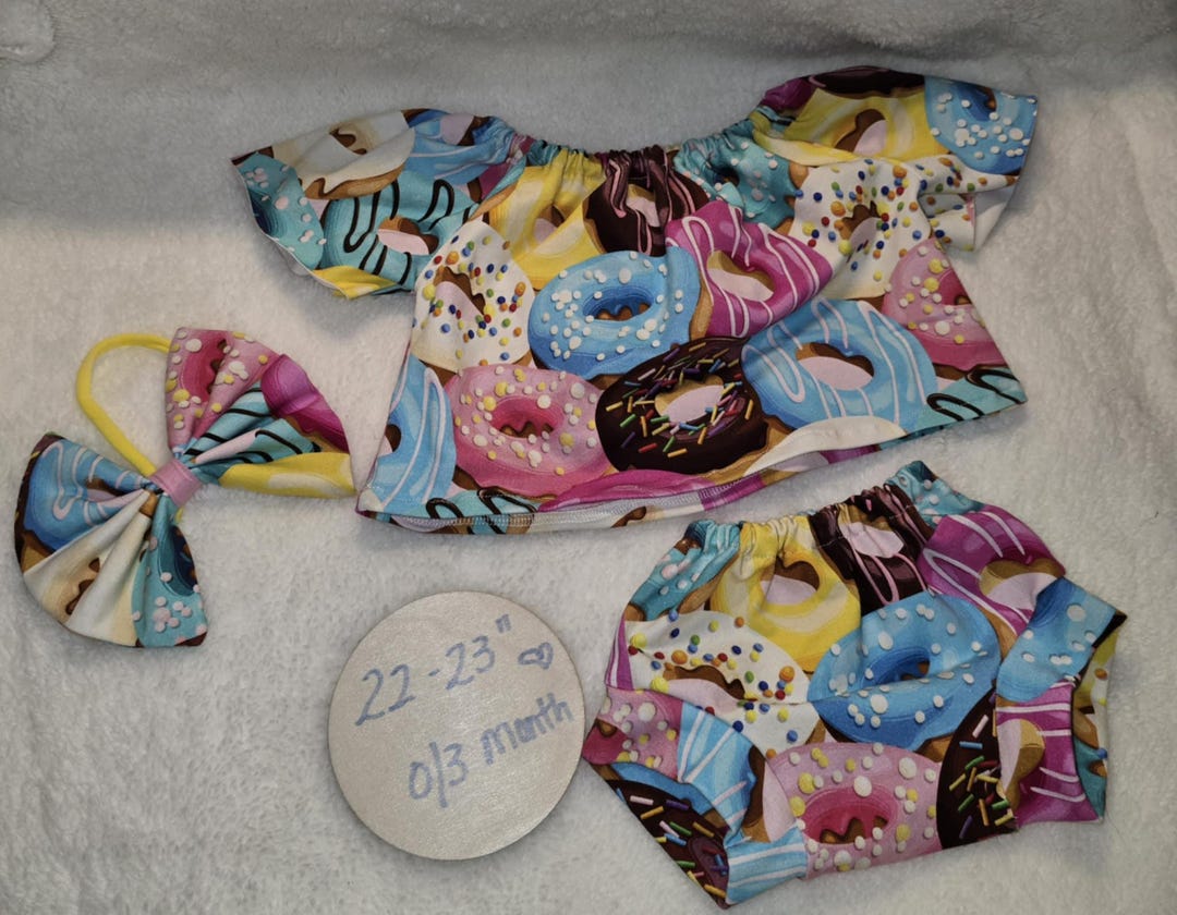 22-23" *0/3 Month* Sprinkle Donuts Flare Sleeve Outfit W/ Bow for ...