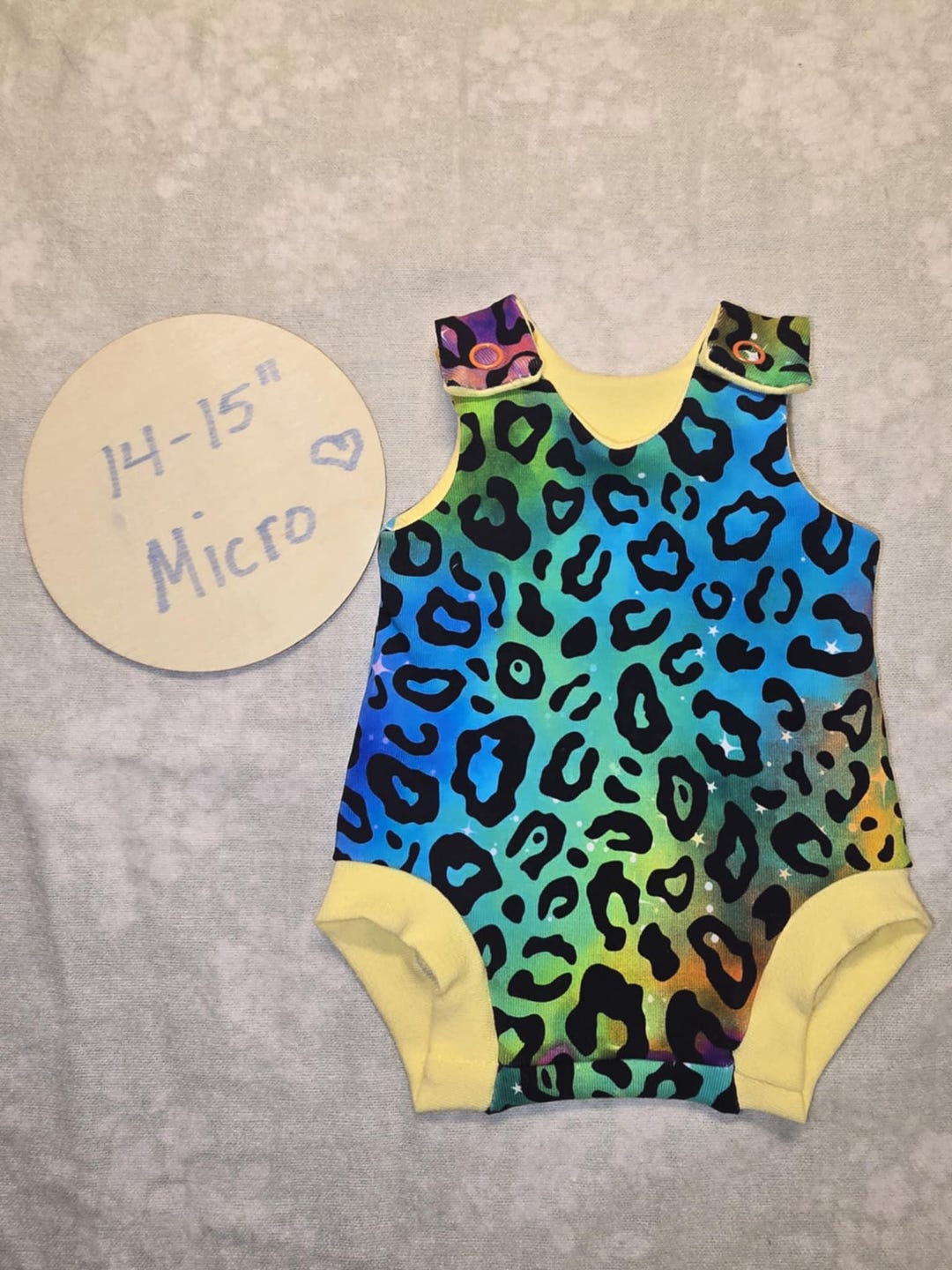 14-15" *micro* Neon Leopard Print Bubble Romper Bow/hat for Reborn ...