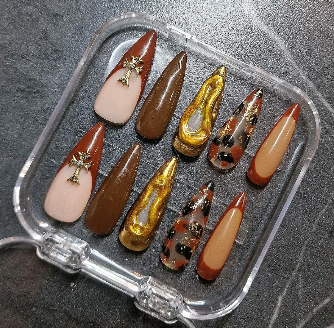 Chestnut Gold Handmade Press on Nails | Brown Nails | Autumn Nails ...