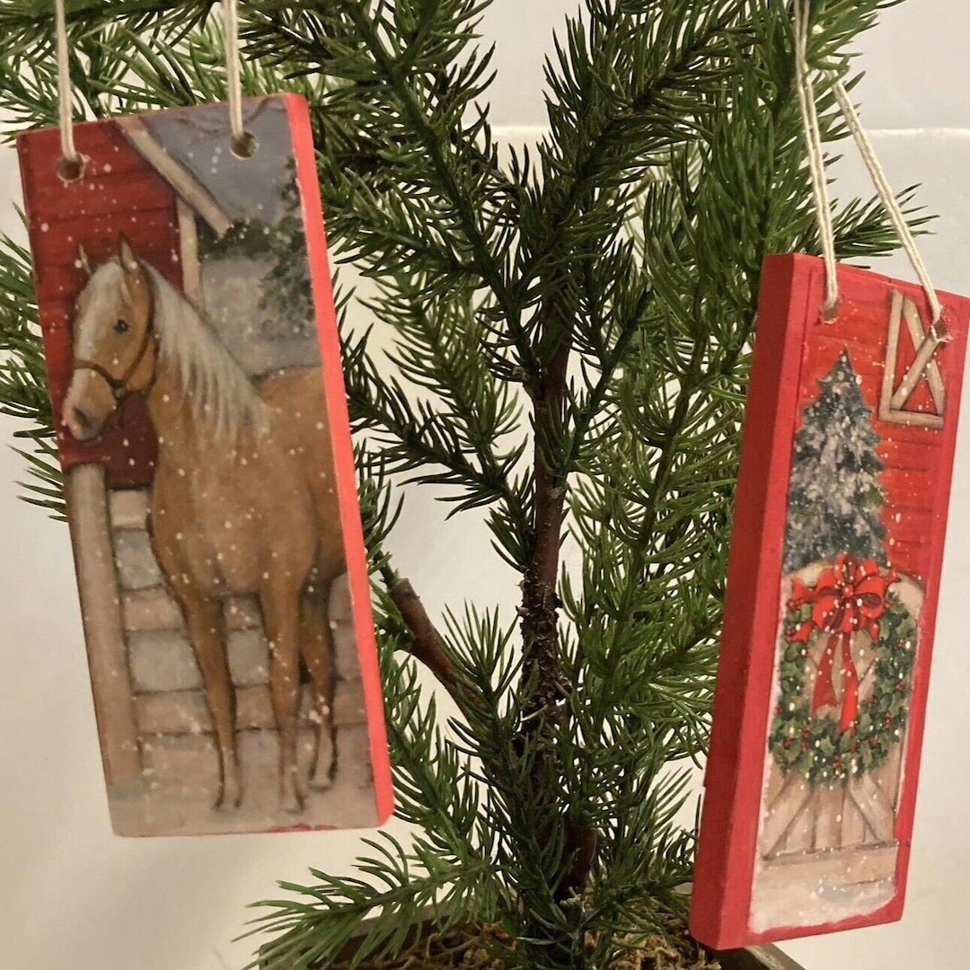Christmas Ornaments Horse Barn Hand Decorated Wood Hand Painted ...