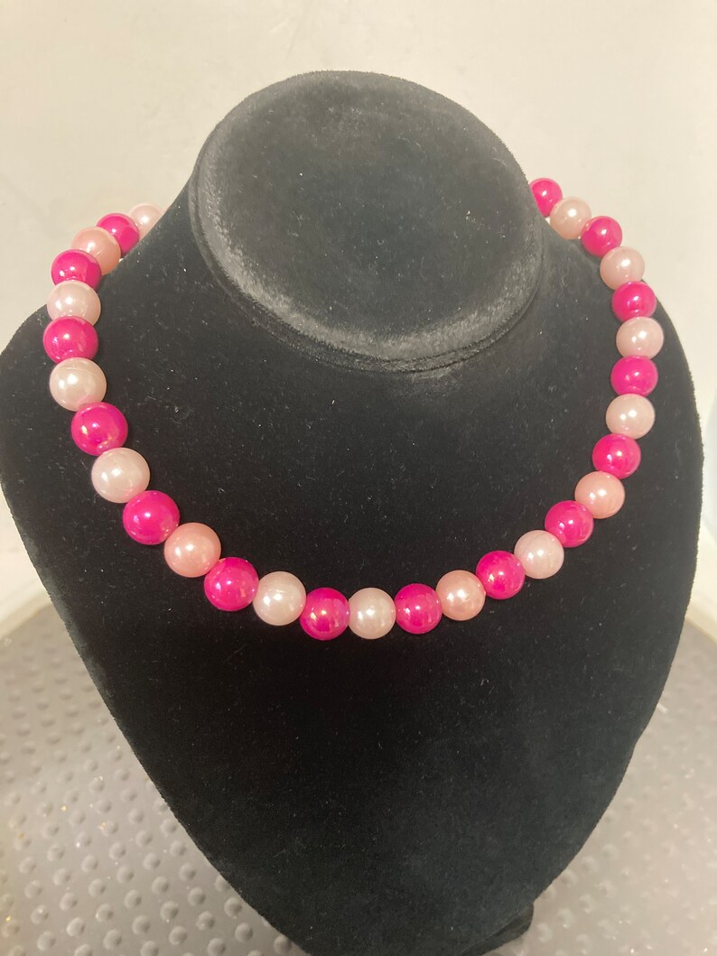 BARBIE Core Pink Bubblegum Beads Stretchy Statement Choker Necklace 15 ...