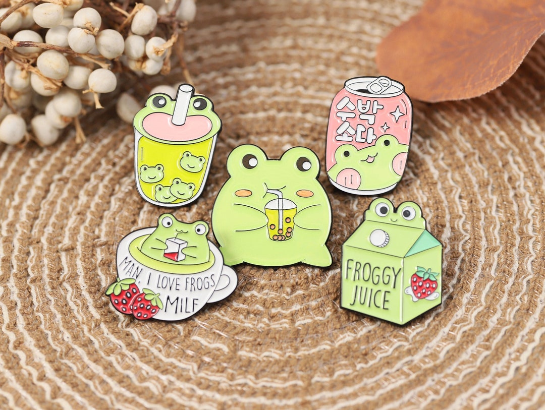 Kawaii Frog Pins Juice Pin Cartoon Pins Hard Enamel Pins Hat Pins ...