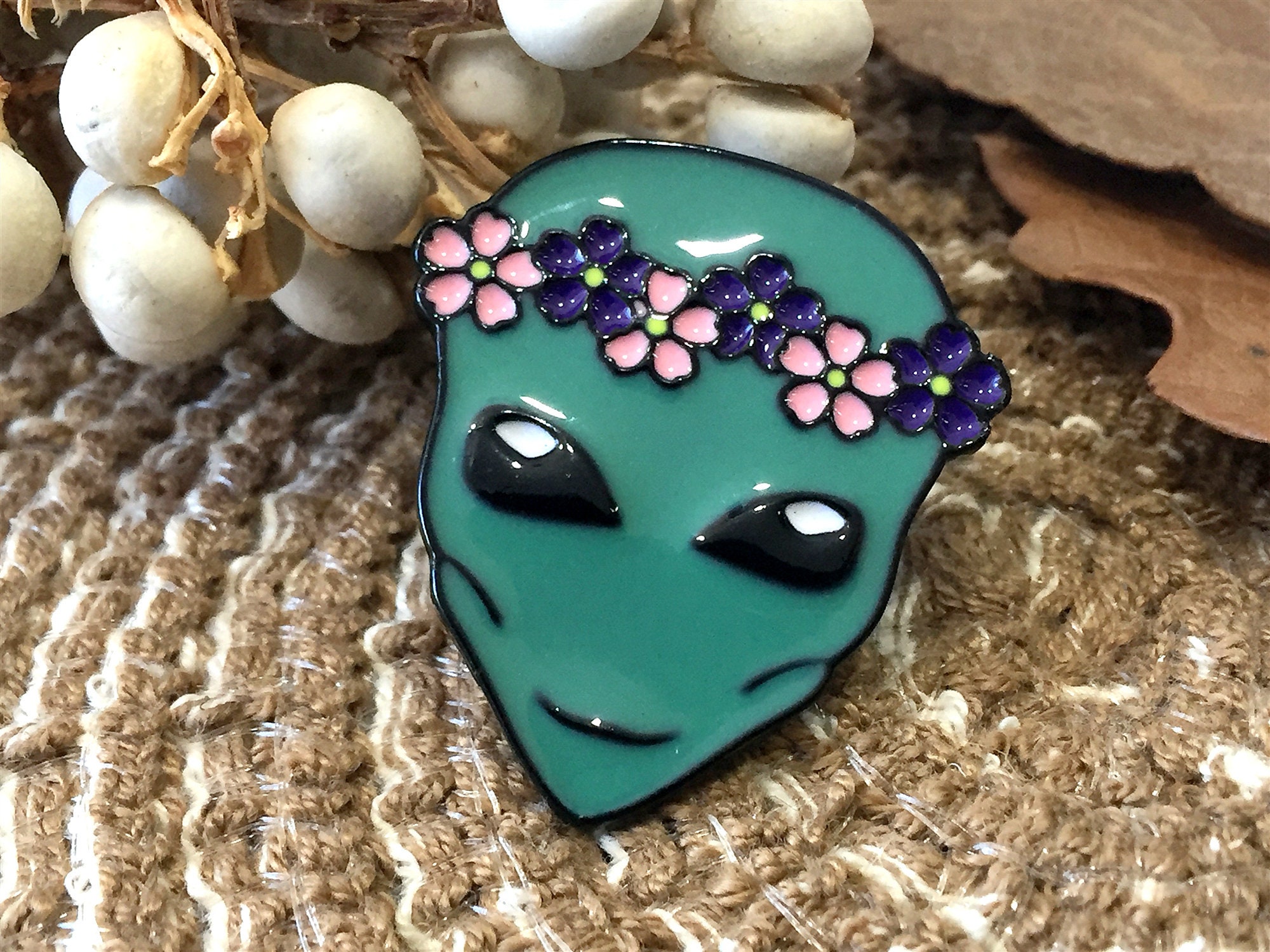 Aliens wear garlands enamel pin hard enamel pins hat pins | Etsy