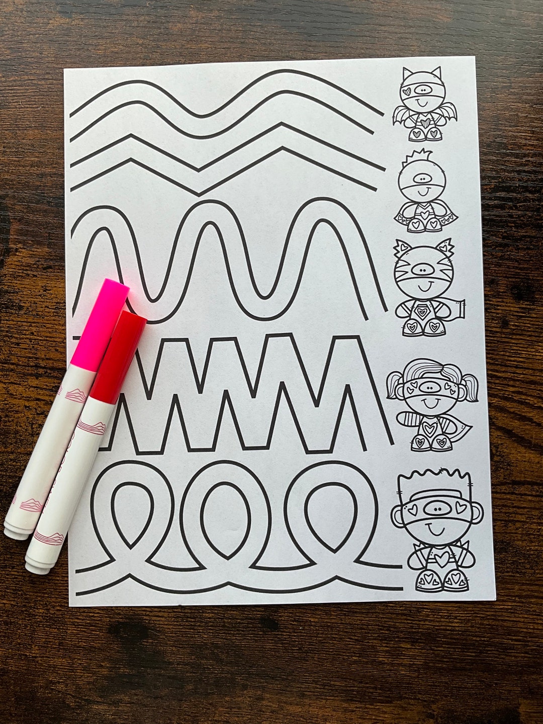 Valentines Superheroes Tracing Worksheet Preschool Prek and - Etsy