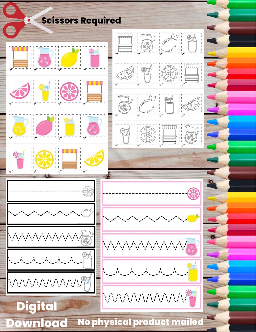 Pink Lemonade Cutting Strips, Homeschool Activity, Scissor Cutting ...