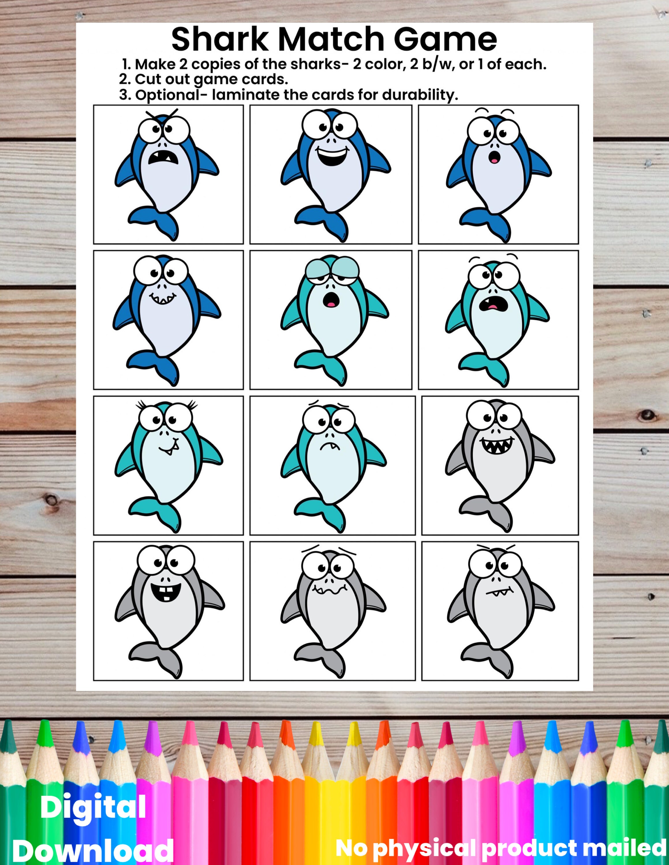Summer Match Game, Shark Memory Game, Homeschool Activity, Ocean ...