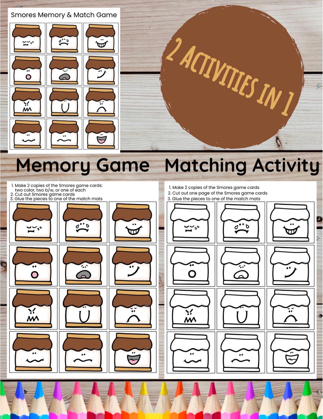 Smores Match Game / Emociones imprimibles / Actividad de educación en ...