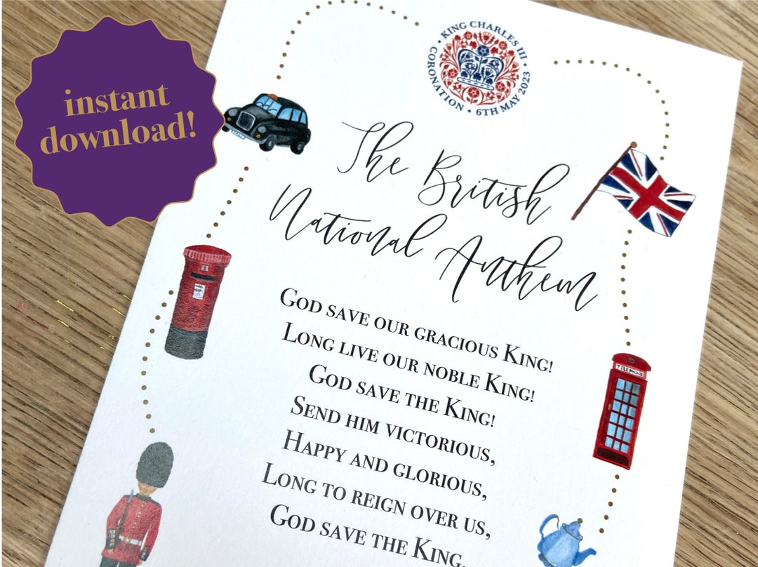 British National Anthem Cards Poster Royal Coronation Party Decor King ...