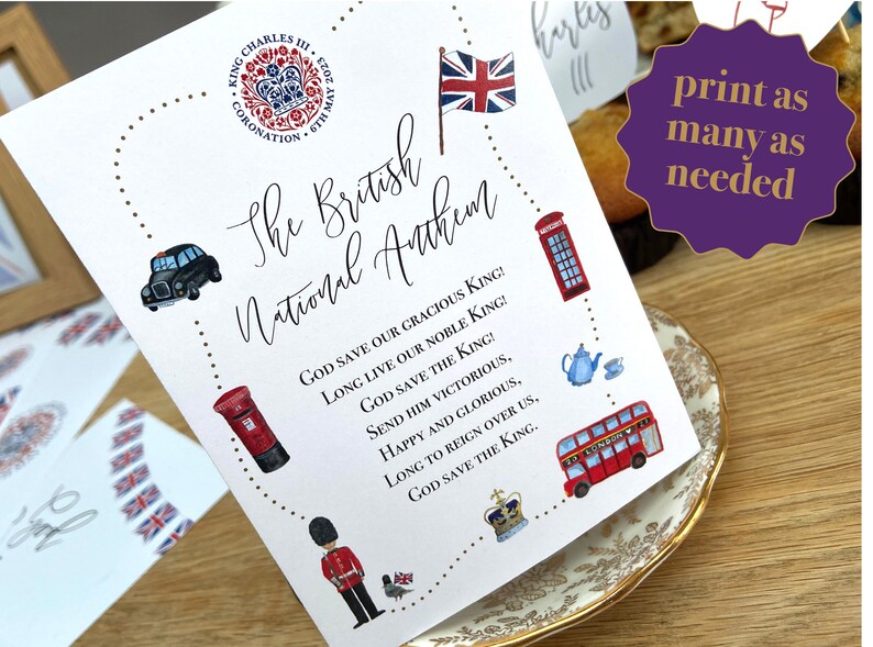 British National Anthem Cards Poster Royal Coronation Party Decor King ...