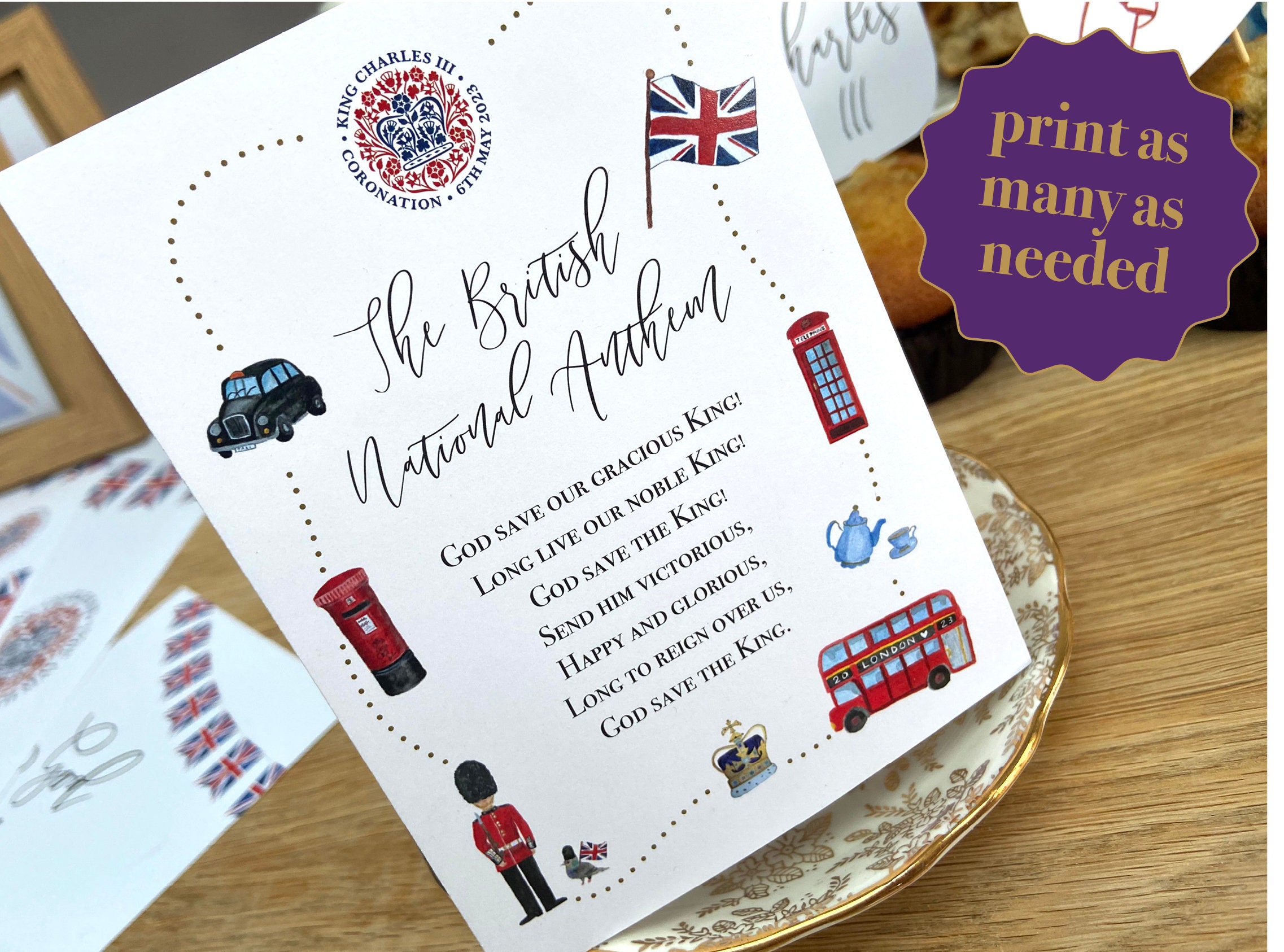 British National Anthem Cards Poster Royal Coronation Party Decor King ...