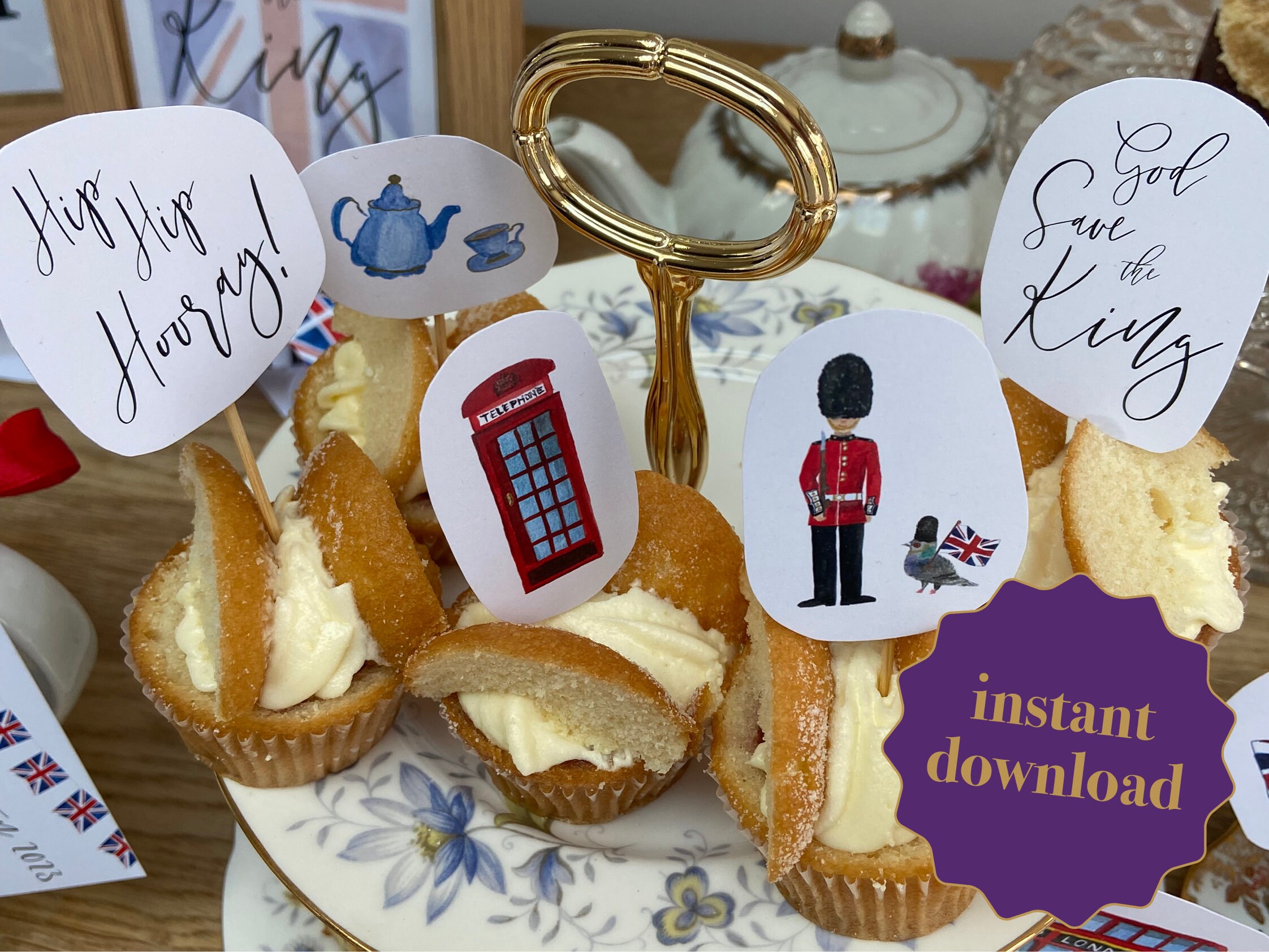 London Style Cake Toppers Printable Party Decorations British Theme Tea ...