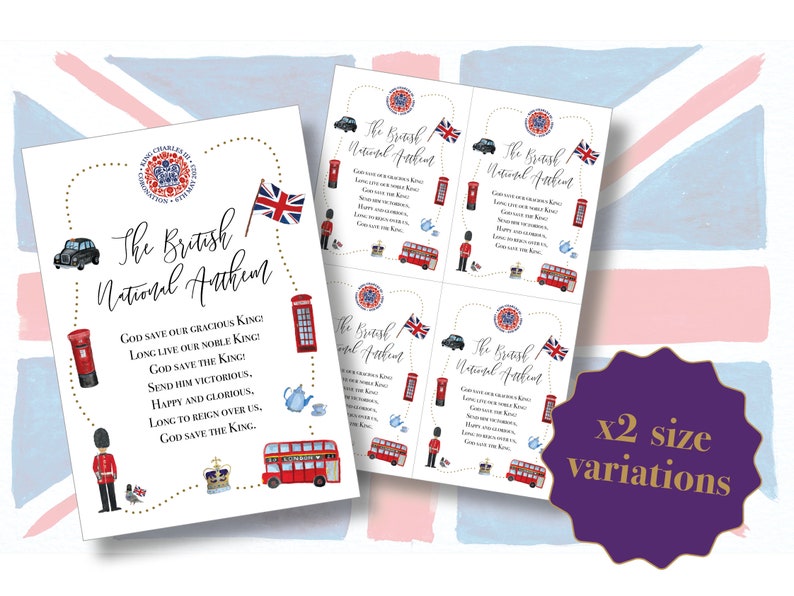 British National Anthem Cards Poster Royal Coronation Party Decor King ...