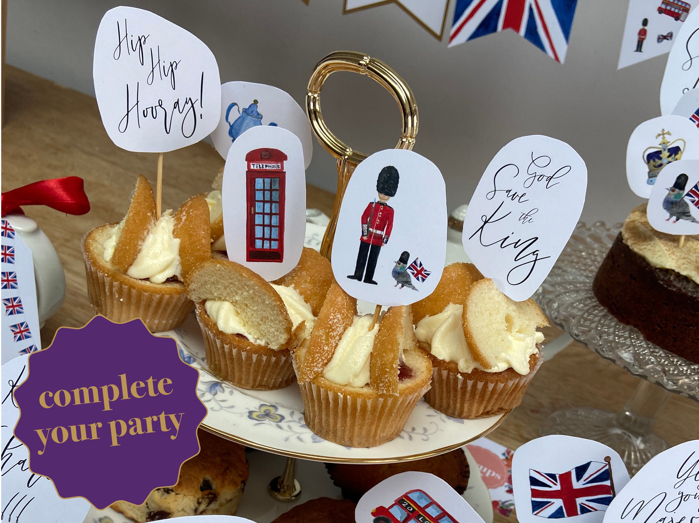London Style Cake Toppers Printable Party Decorations British Theme Tea ...
