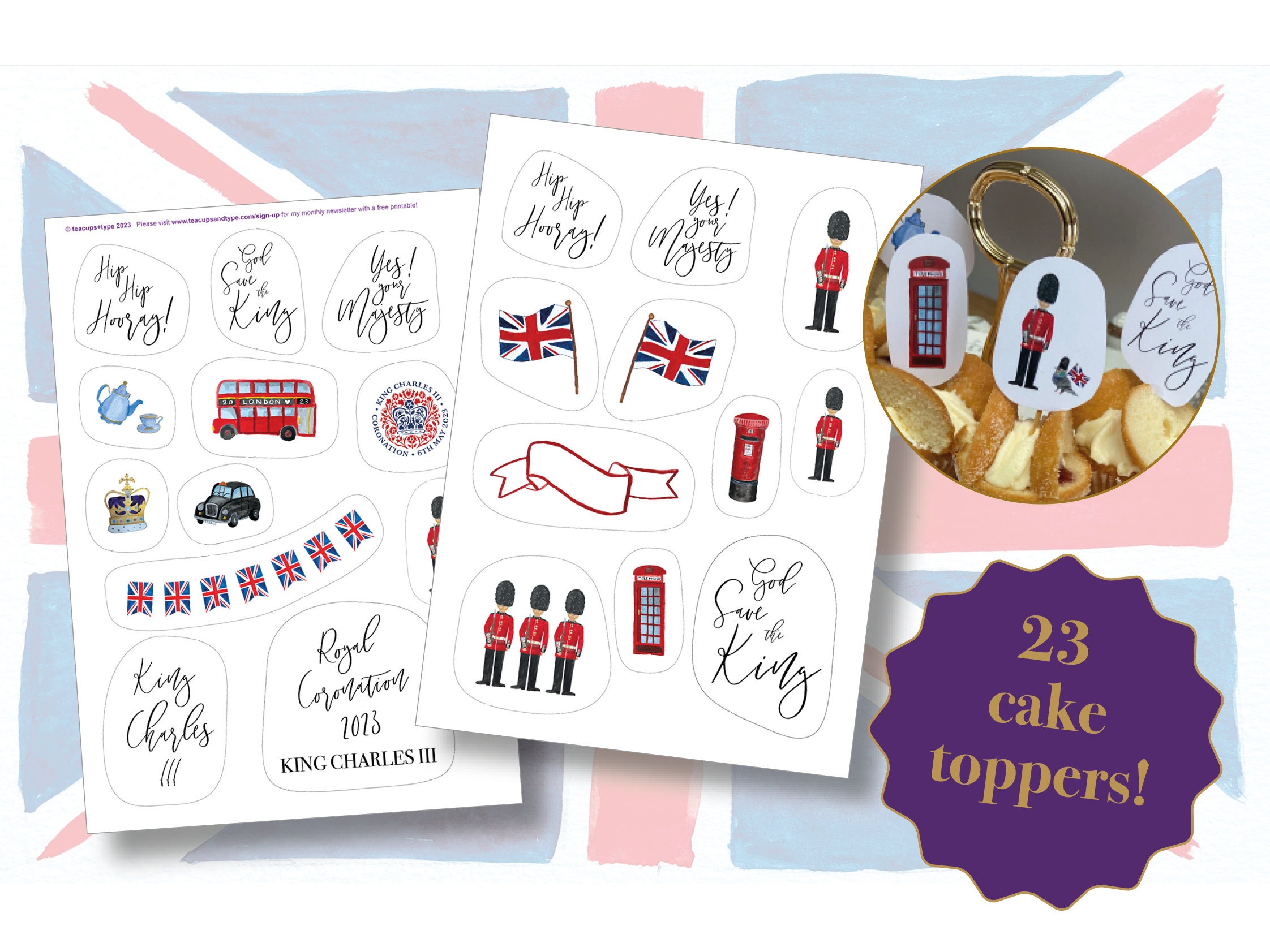 London Style Cake Toppers Printable Party Decorations British Theme Tea ...
