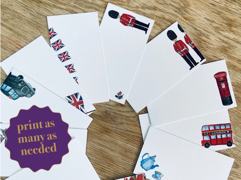 London Name Placecard Food Label British Tea Party Printable God Save ...