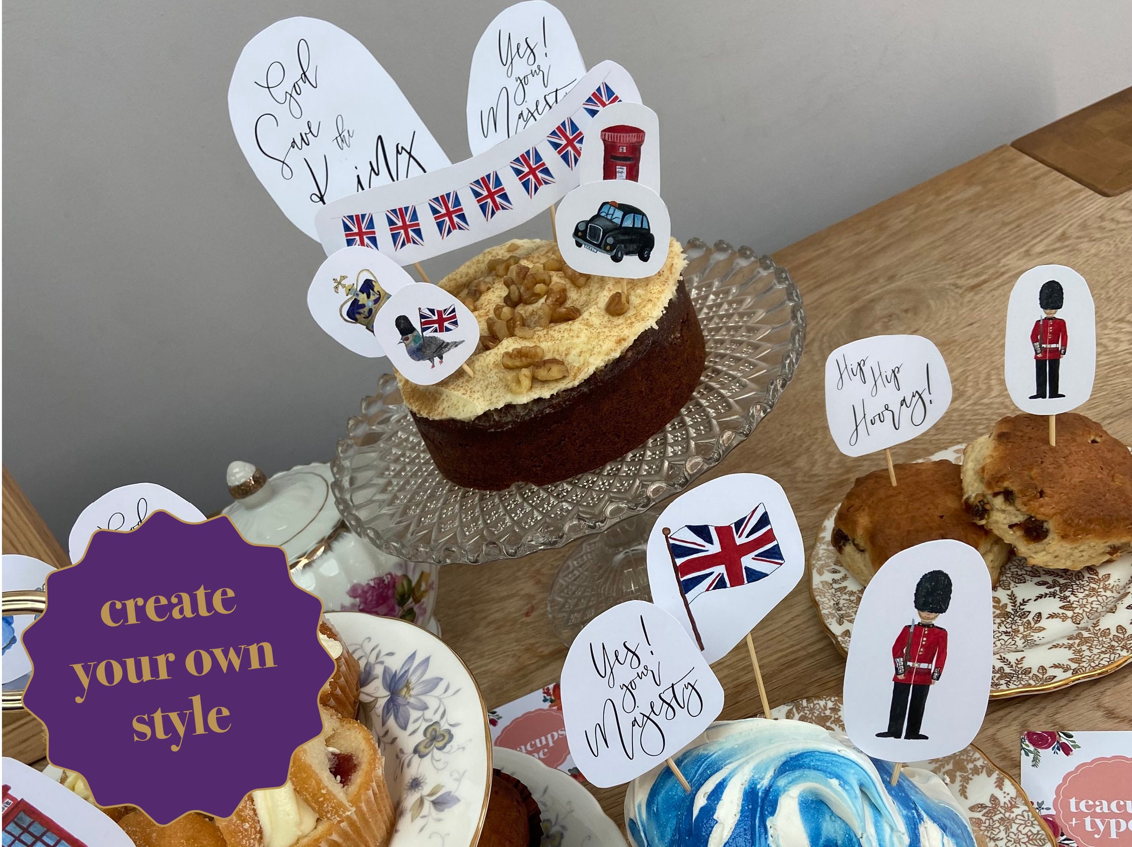 London Style Cake Toppers Printable Party Decorations British Theme Tea ...