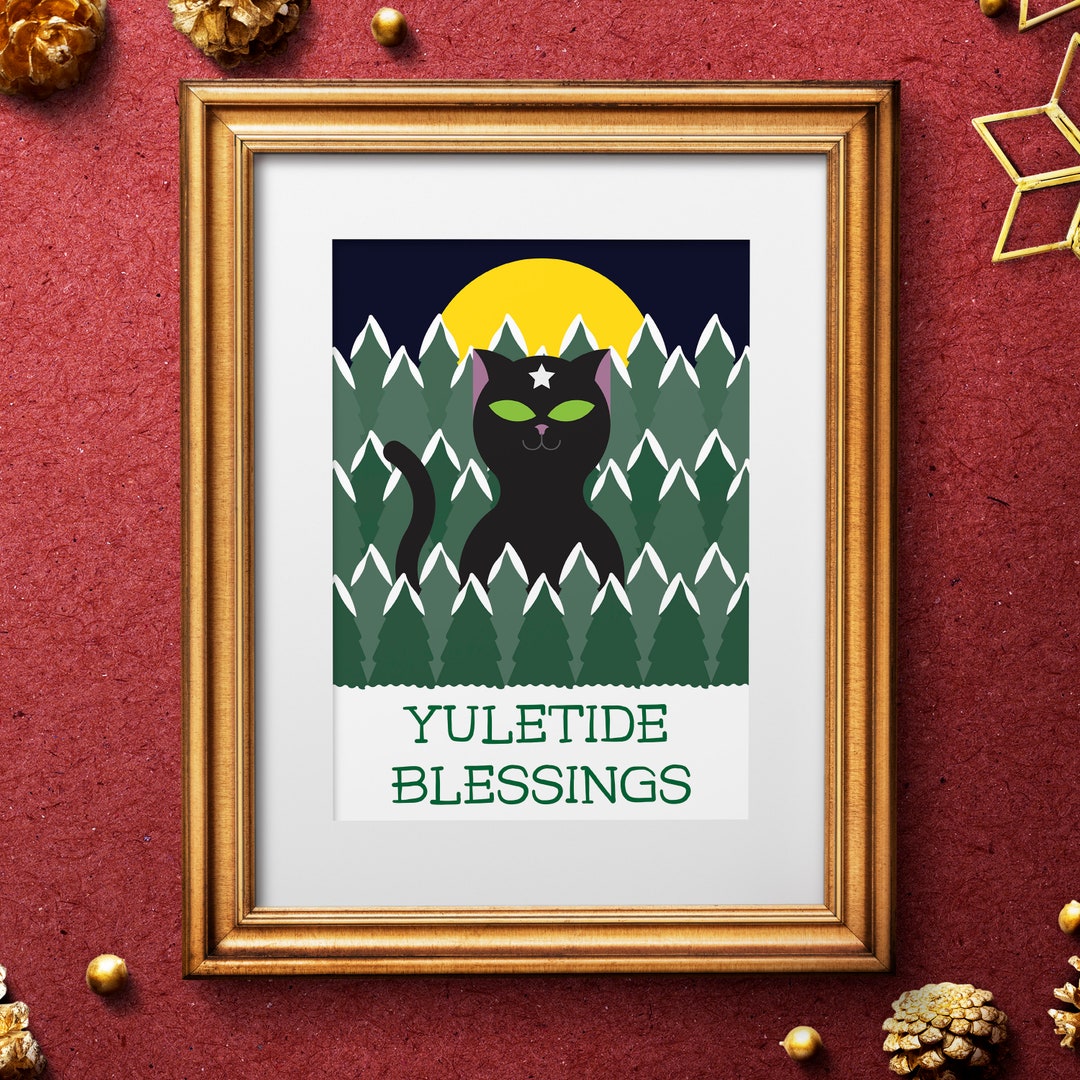 Yule Cat A3 A4 A5 Christmas Yule Yuletide Blessings - Etsy