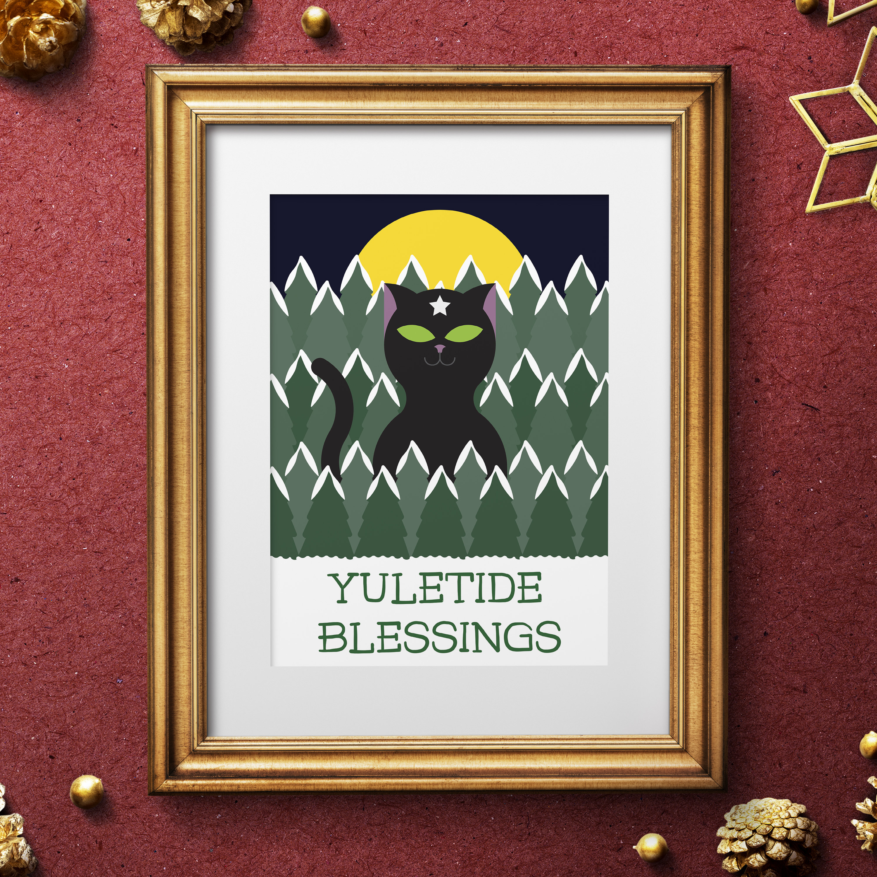Yule Cat | A3 | A4 | A5 | Christmas | Yule | Yuletide Blessings - Etsy