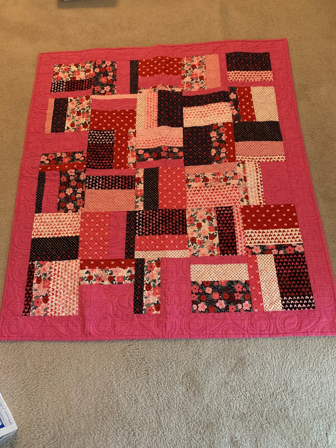 Red Sweetheart & Patchwork Quilt Homemade 45.5" X 50.5" - Etsy