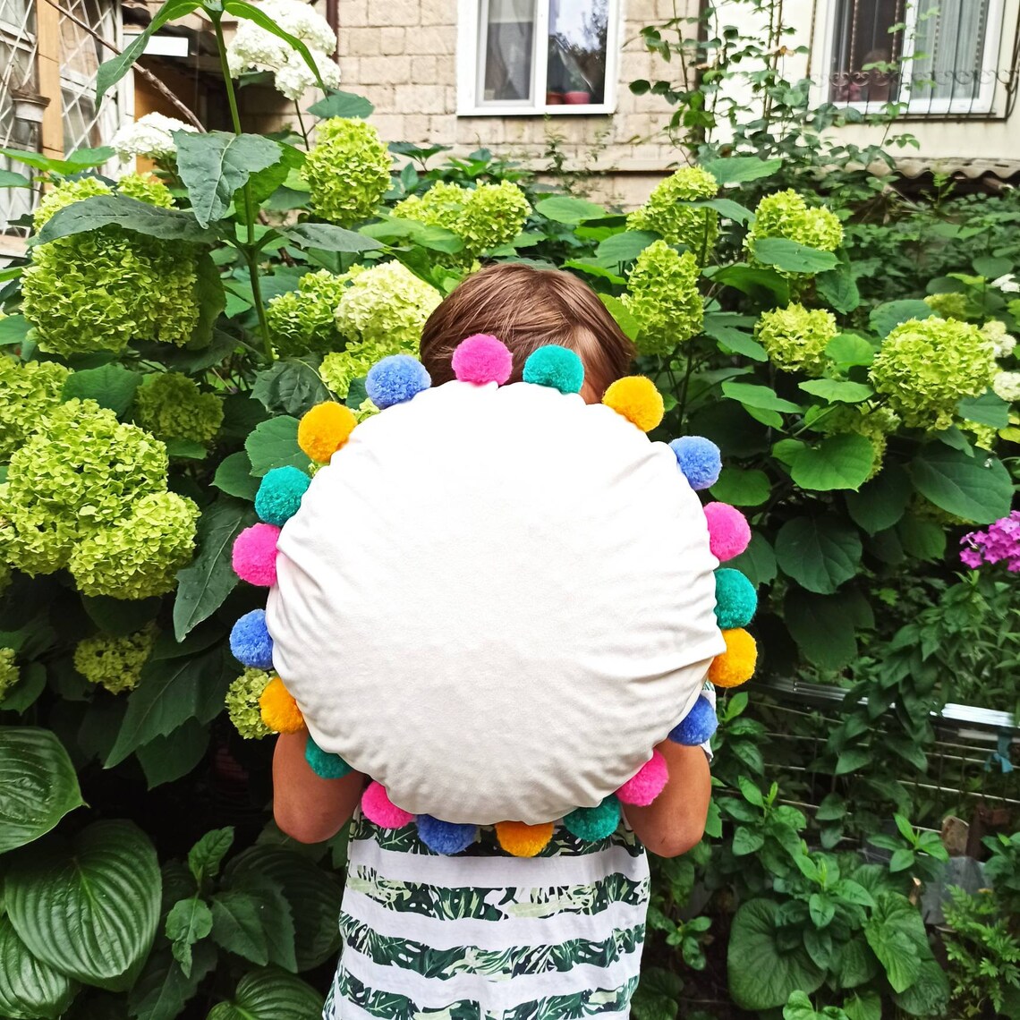 Colorful Pom Pom Round Pillow Case Circle Throw Pillow Cover - Etsy