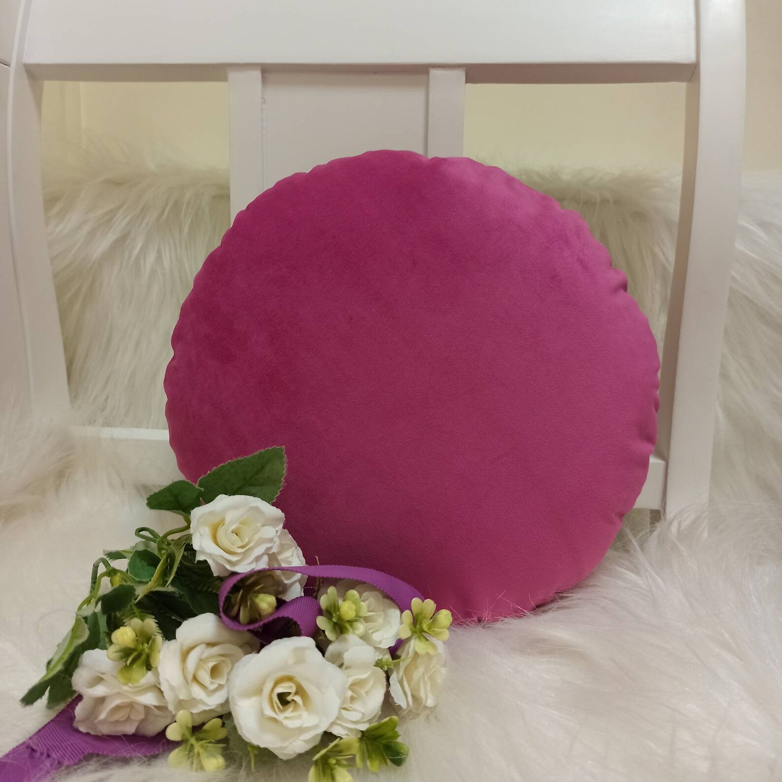 Hot Pink Round Pillow Case, Circle Throw Pillow Cover, Velvet Round ...