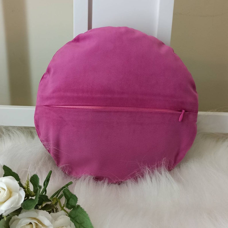 Hot Pink Round Pillow Case, Circle Throw Pillow Cover, Velvet Round ...