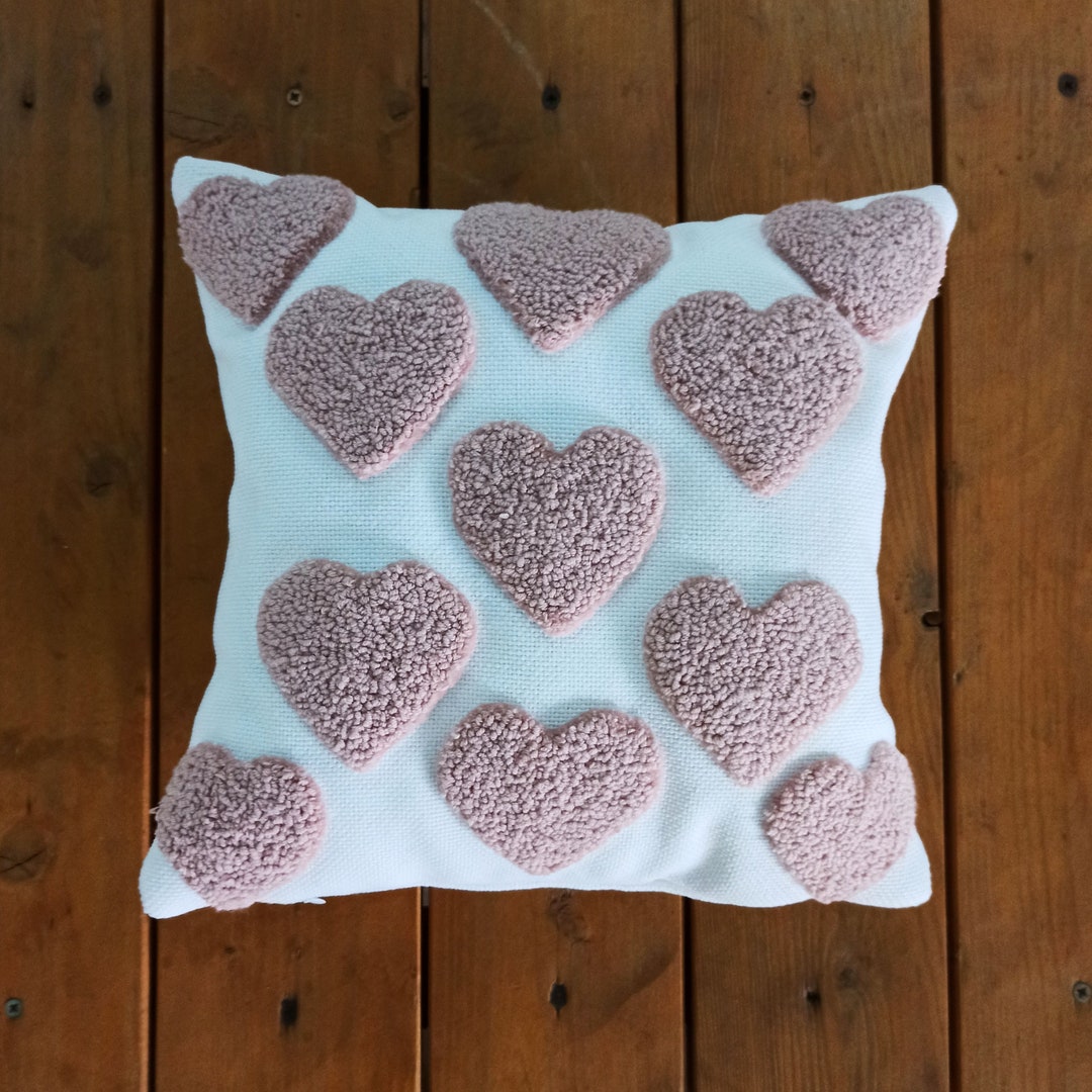 Pink Punch Needle Pillow, Geometric Design Pillow, Heart Throw Pillow ...