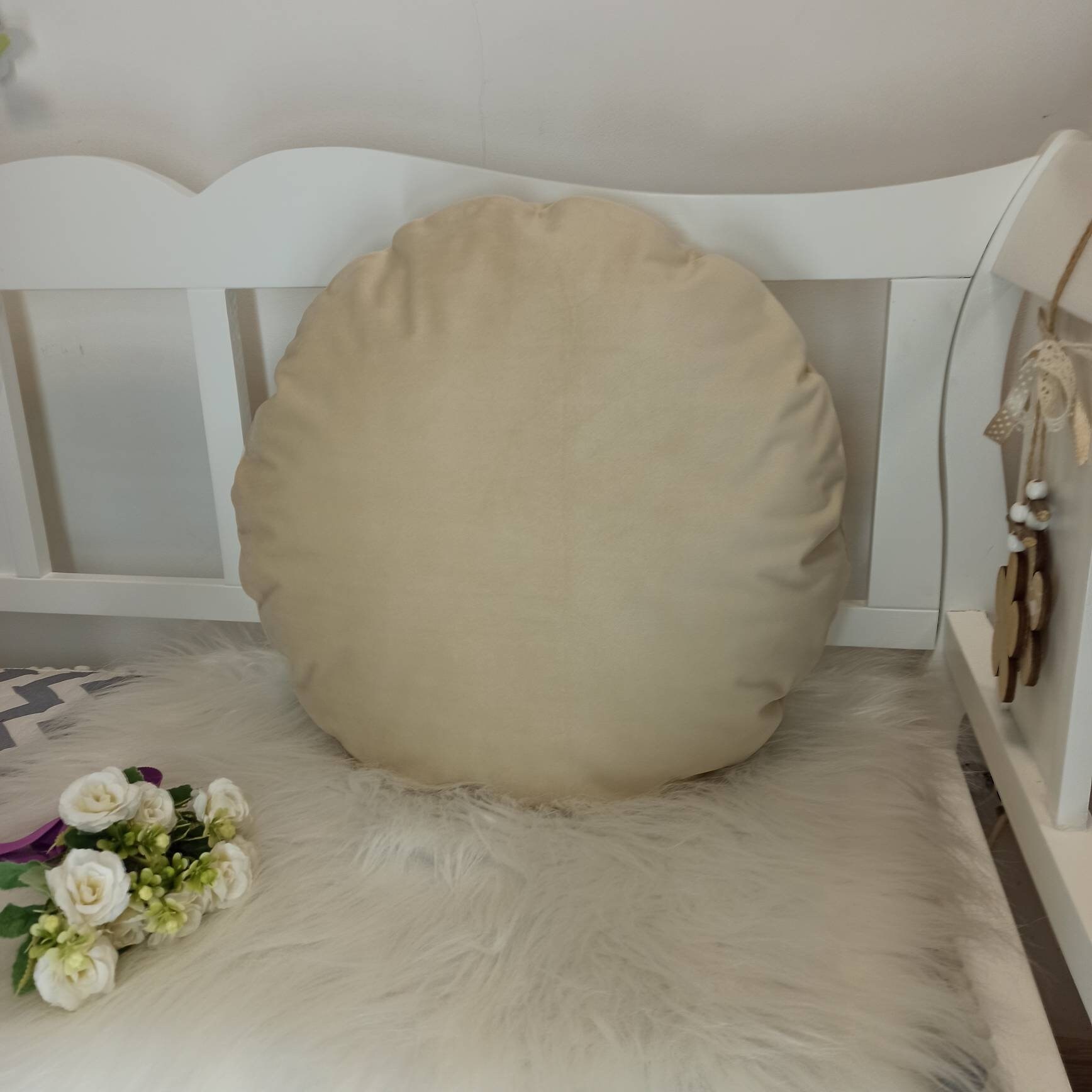 Cream Beige Round Pillow Case Circle Velvet Throw Pillow - Etsy