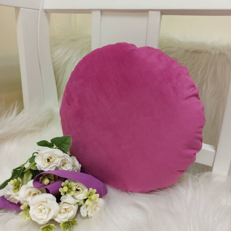Hot Pink Round Pillow Case, Circle Throw Pillow Cover, Velvet Round ...