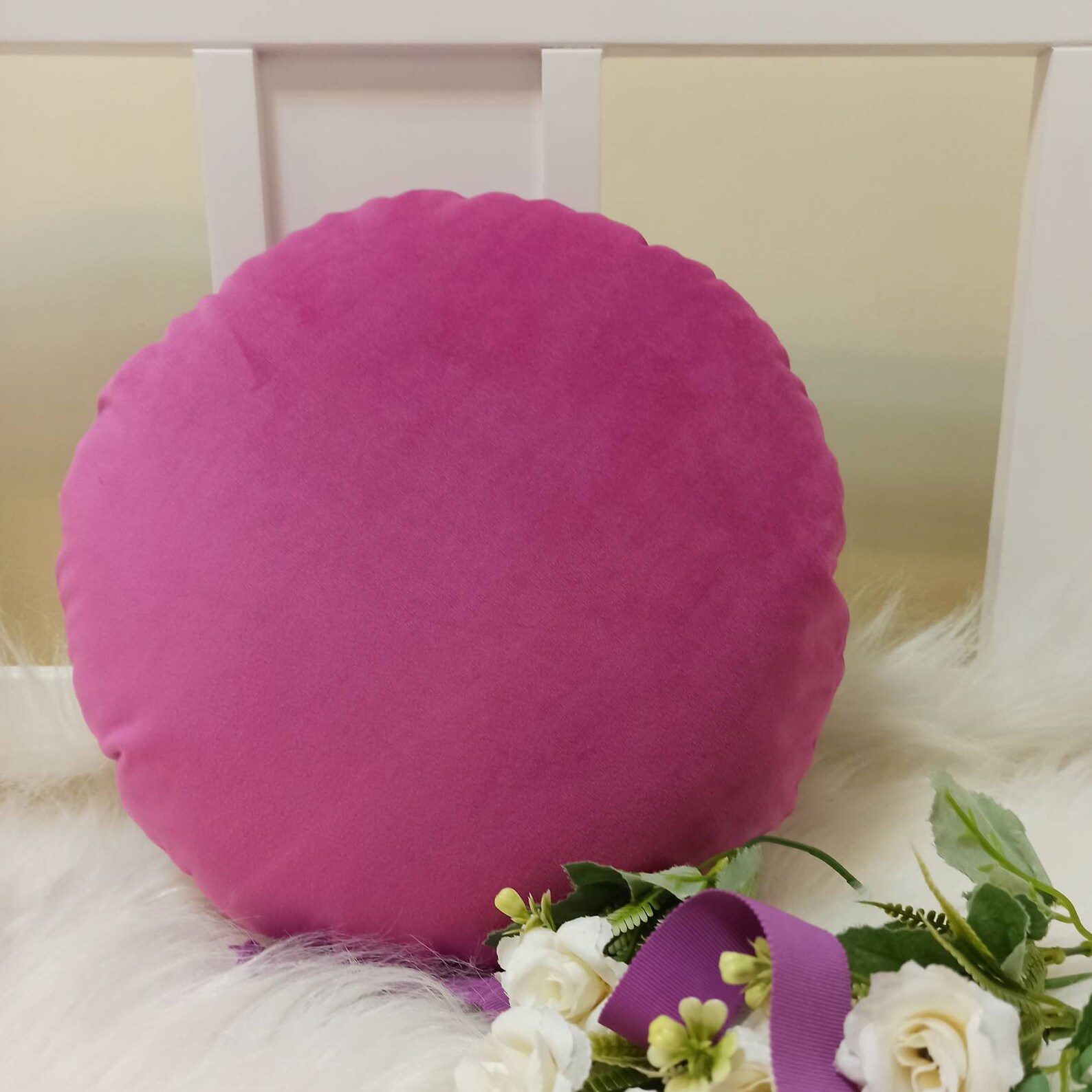 Hot Pink Round Pillow Case, Circle Throw Pillow Cover, Velvet Round ...