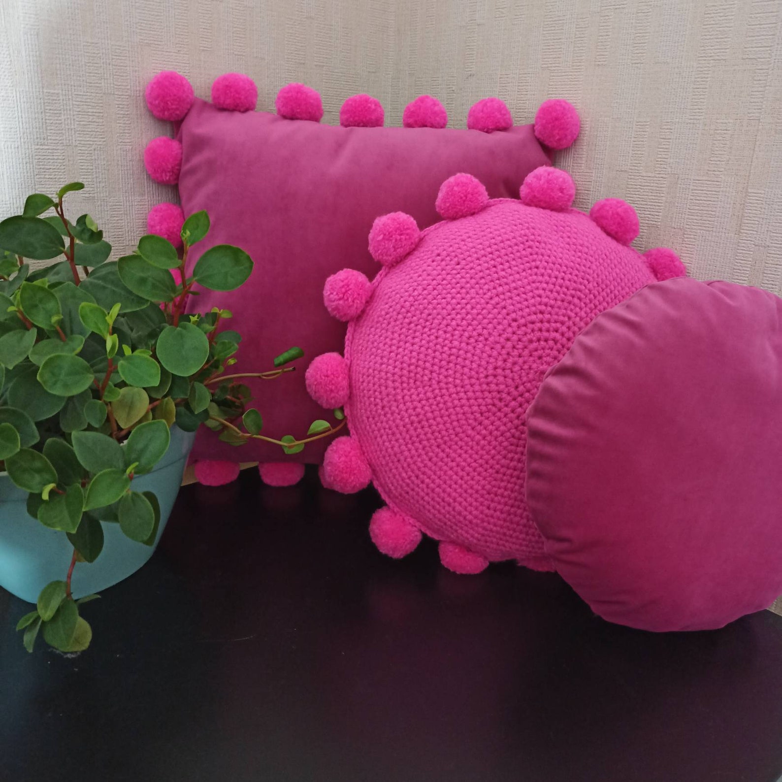 Hot Pink Velvet Pom Pom Pillow Case Pink Pom Pom Cushion - Etsy