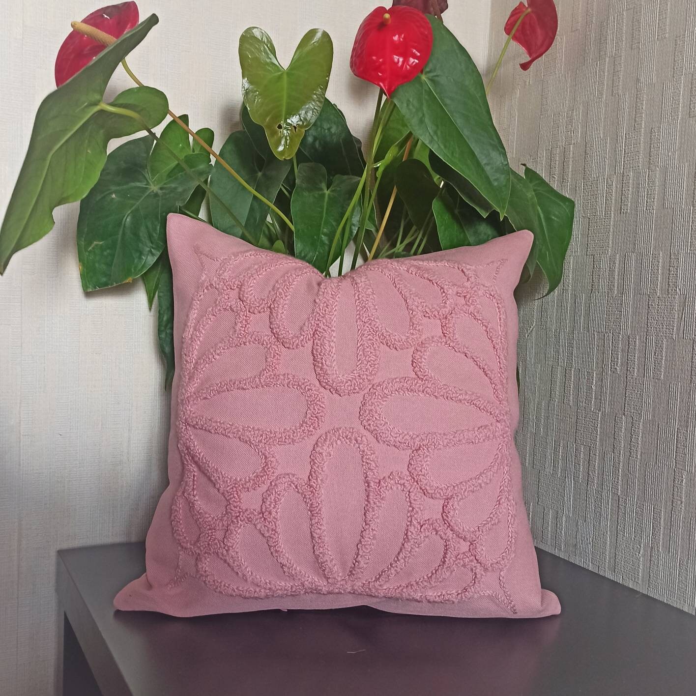 Blush Pink Punch Needle Pillow, Geometric Design Pillow Case, Jacquard ...