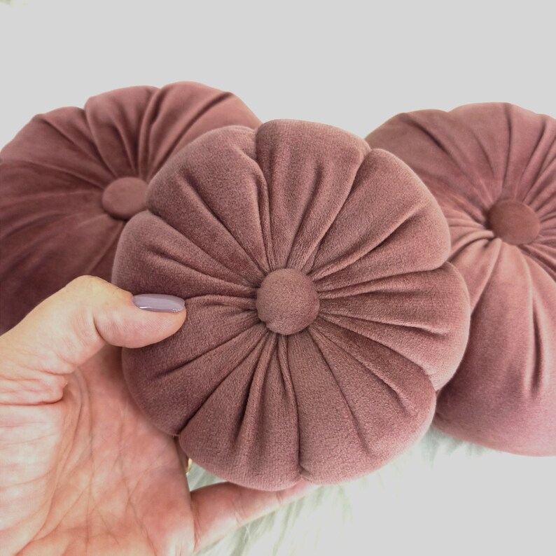 Tiny Dusty Pink Velvet Pillow, Circle Doll Pillow, Pom Pom Pillow, Toy ...