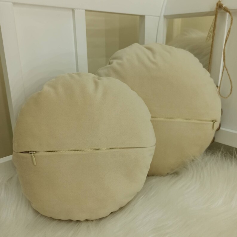 Cream Beige Round Pillow Case Circle Velvet Throw Pillow - Etsy