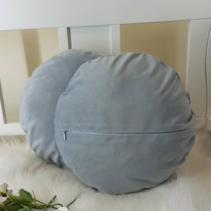 Light Blue Round Pillow Case, Circle Velvet Throw Pillow Cover, Blue ...