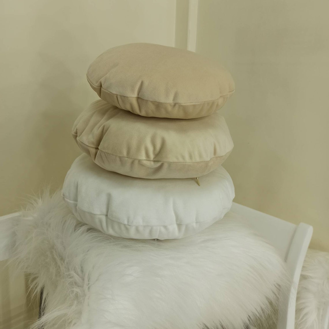 Cream Beige Round Pillow Case Circle Velvet Throw Pillow - Etsy