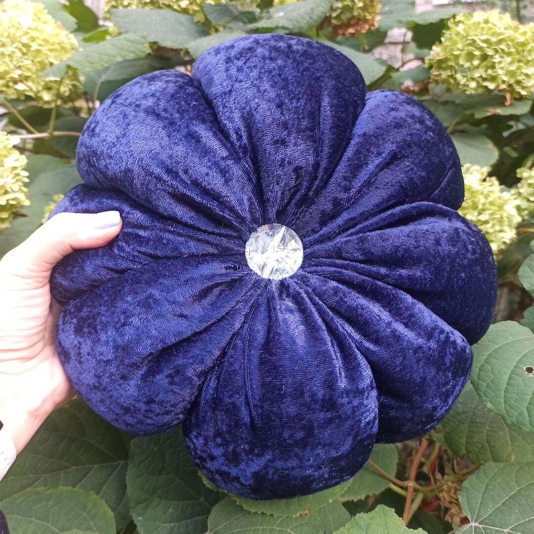 Navy Blue Round Pillow, Circle Velvet Pillow, Flower Pillow, Floor ...