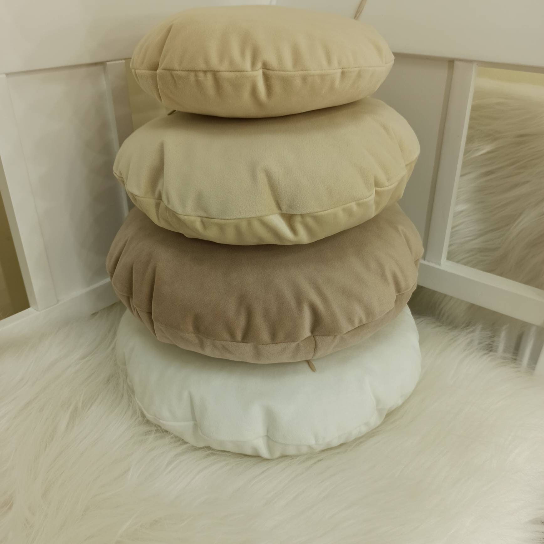 Cream Beige Round Pillow Case Circle Velvet Throw Pillow - Etsy
