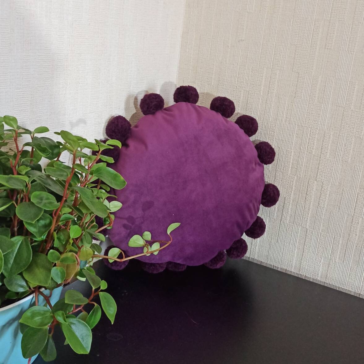Violet Round Pillow Case Circle Throw Pillow Cover Pom Pom - Etsy