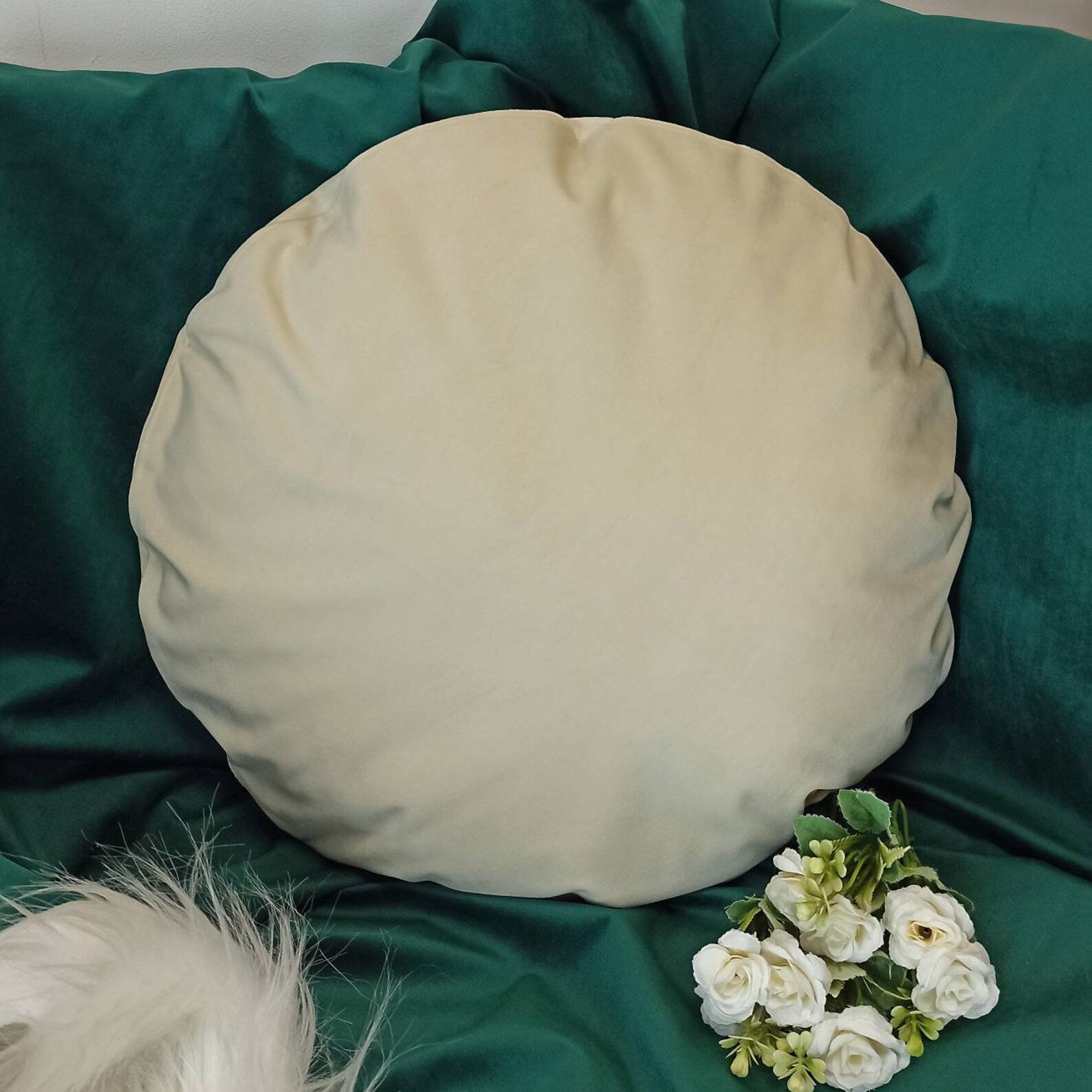 Cream Beige Round Pillow Case Circle Velvet Throw Pillow - Etsy