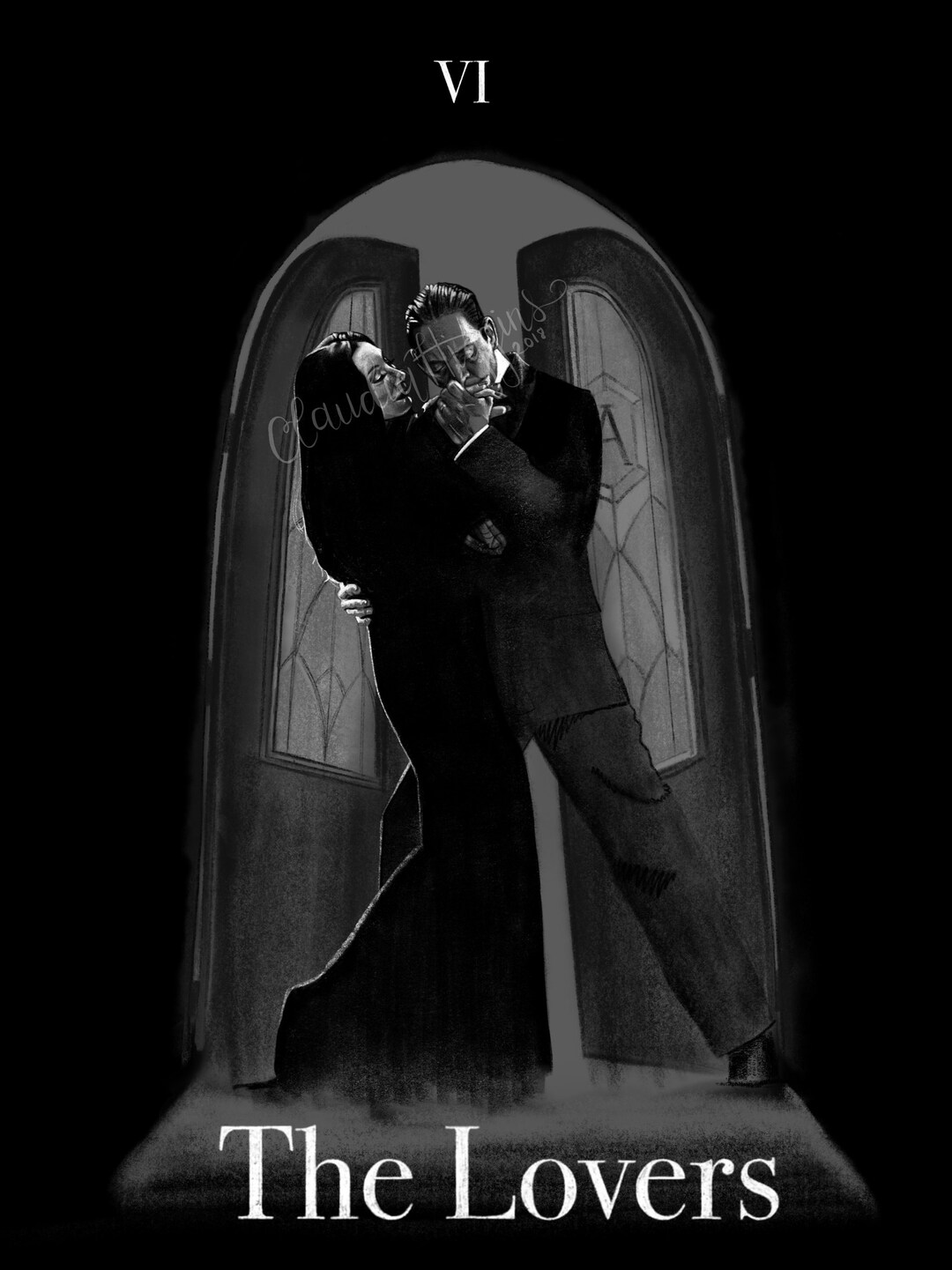Addams Family Tarot VI: the Lovers Art Print Gomez & Morticia Addams - Etsy