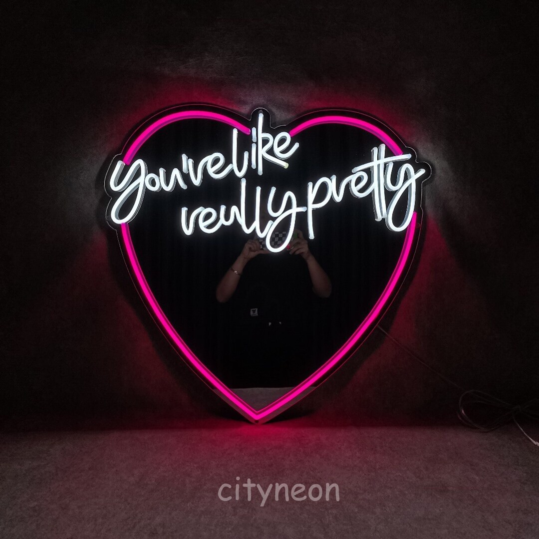 Heart Neon Sign Mirror: Irregular Wavy LED Wall Mirror - Etsy